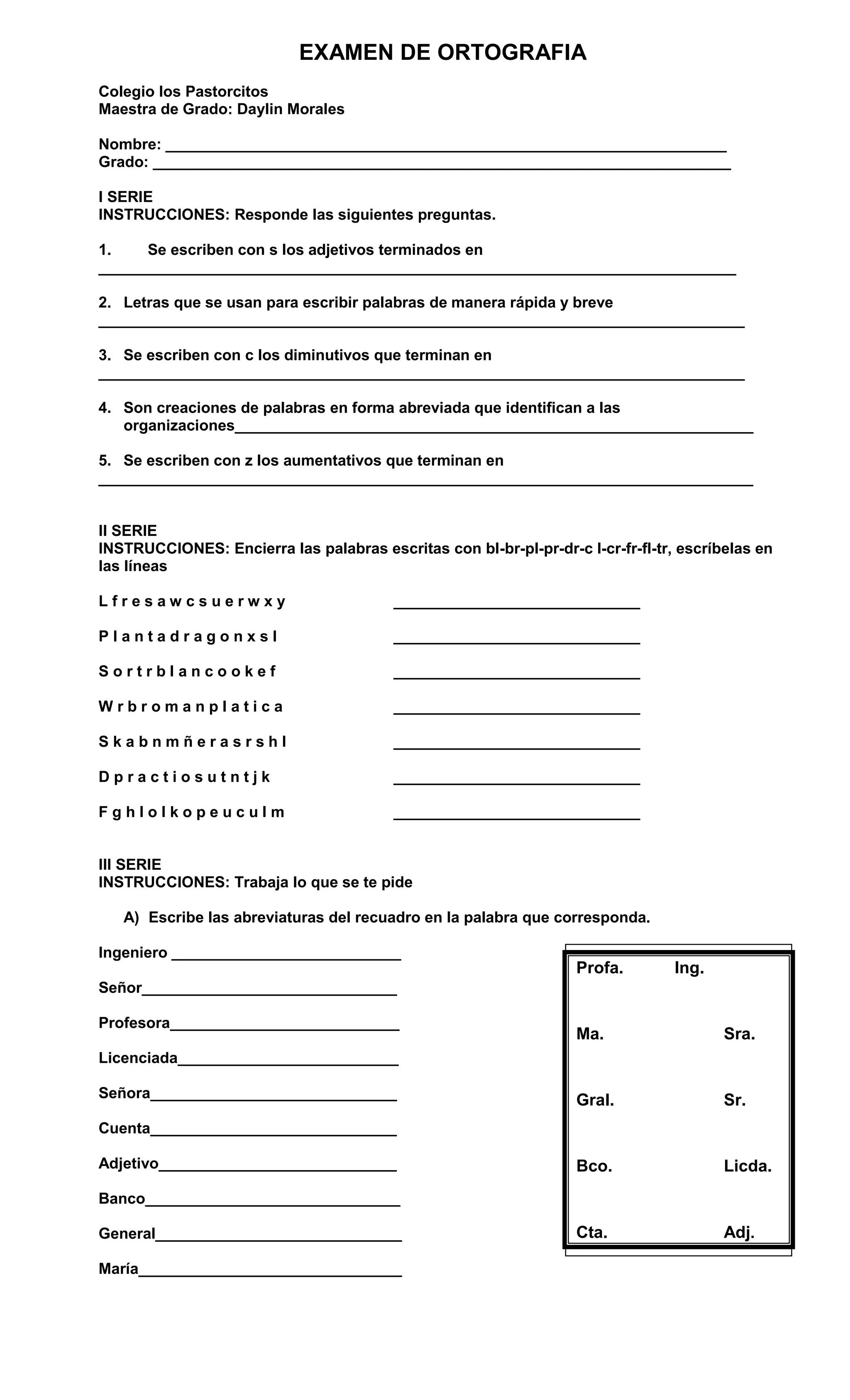 Examen de ortografia | DOCX