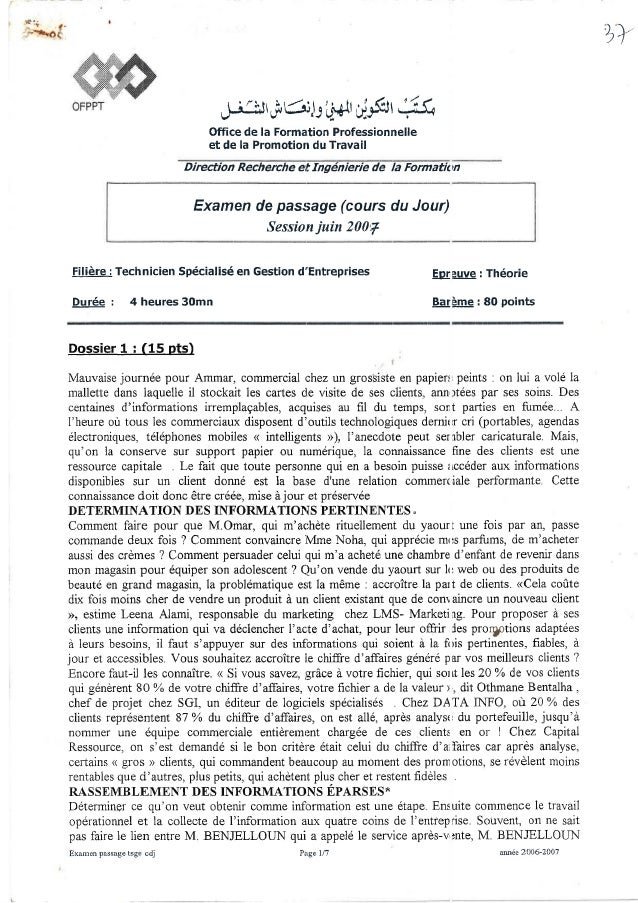 Examen De Passage 2007