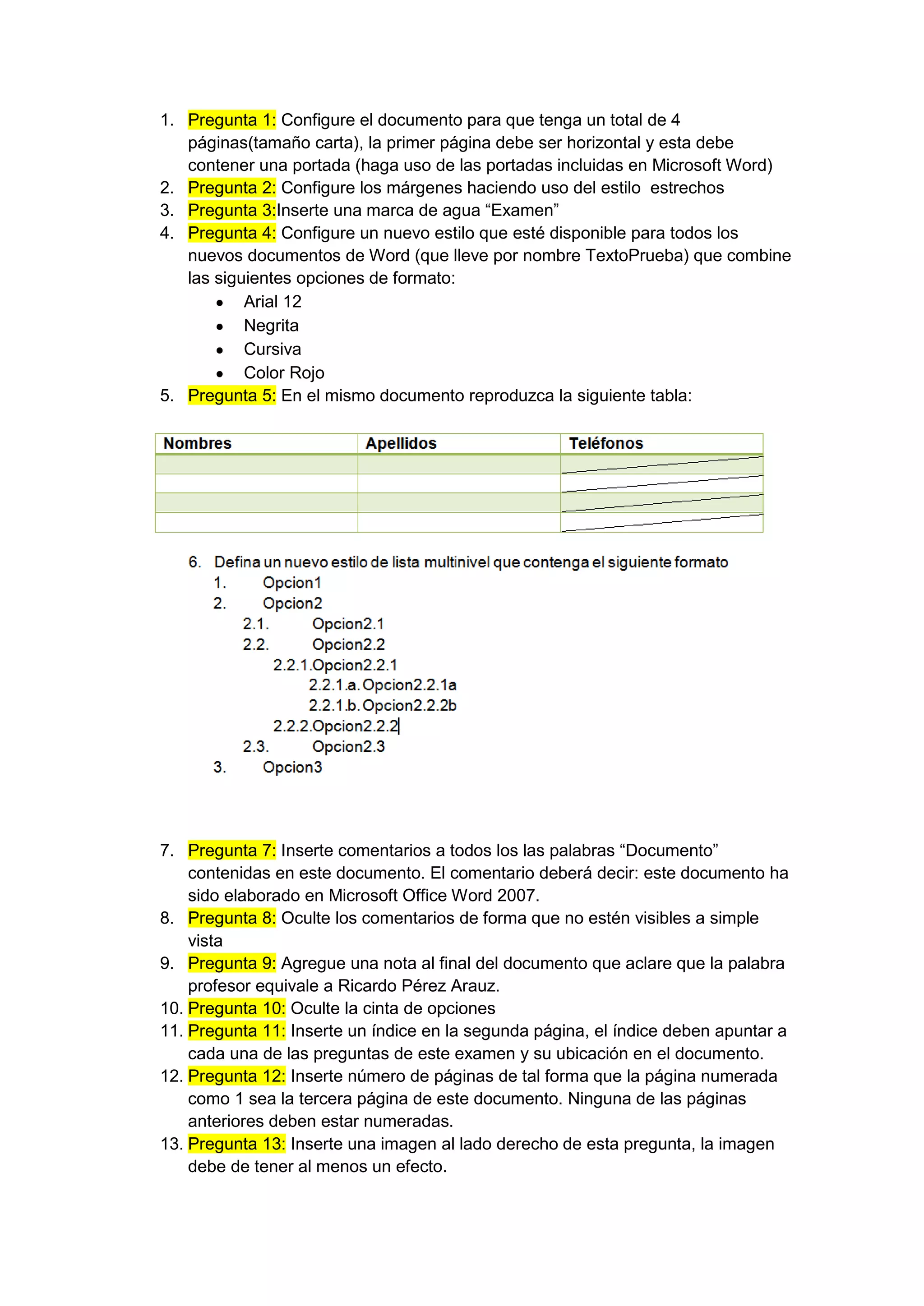Examen de word | DOCX | Technology & Computing