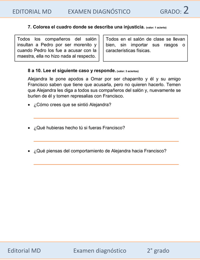 Diagnostico inicial de segundo grado de primaria | PDF | Educational ...