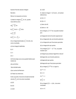 Examen final de cálculo integral | PDF