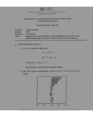 Examen final econometria upc | PDF