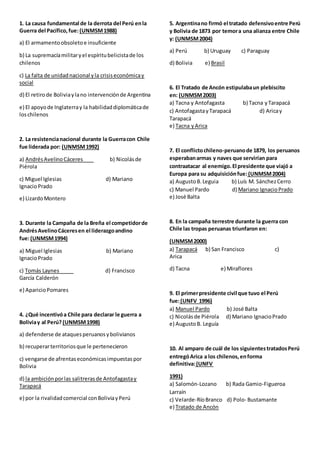 Examen guerra con chile con respuestas | DOCX