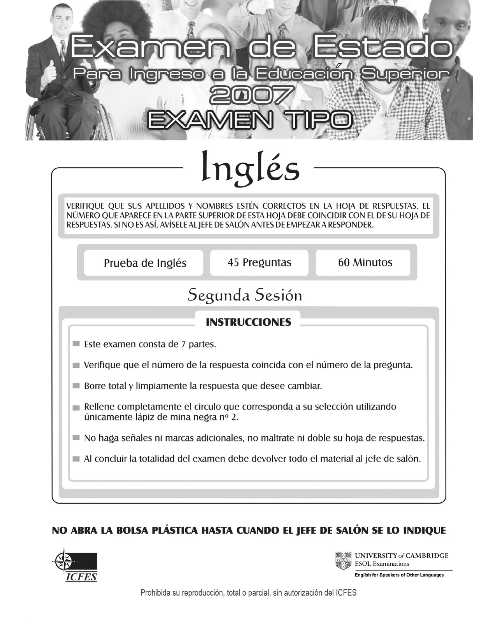 Examen ingles 2007 ejemplo del icfes | PDF