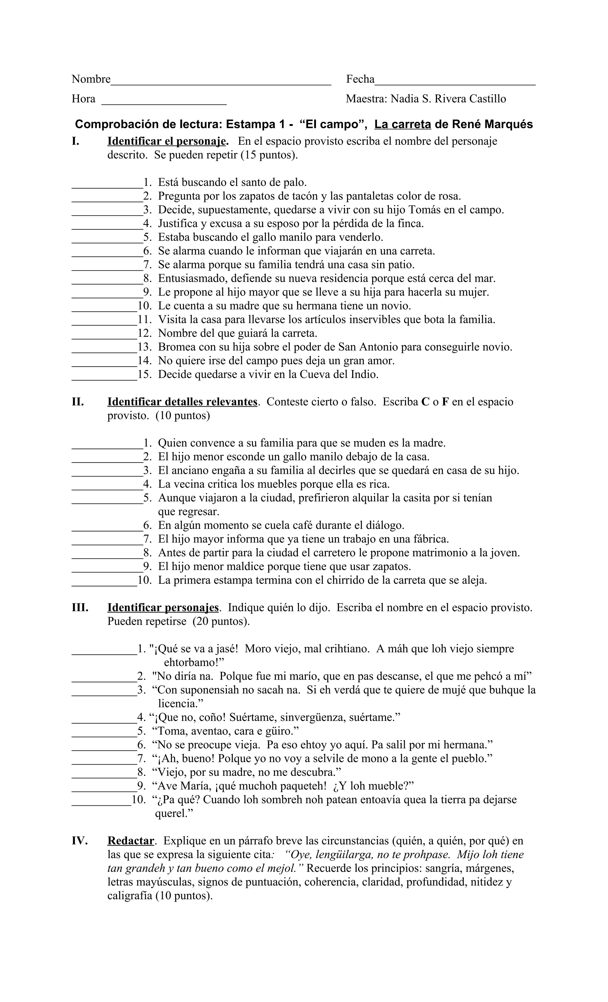 Examen la carreta, primera estampa | DOC | Books and Literature
