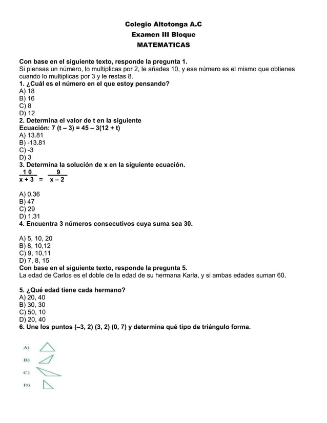 Examen matematicas | PDF