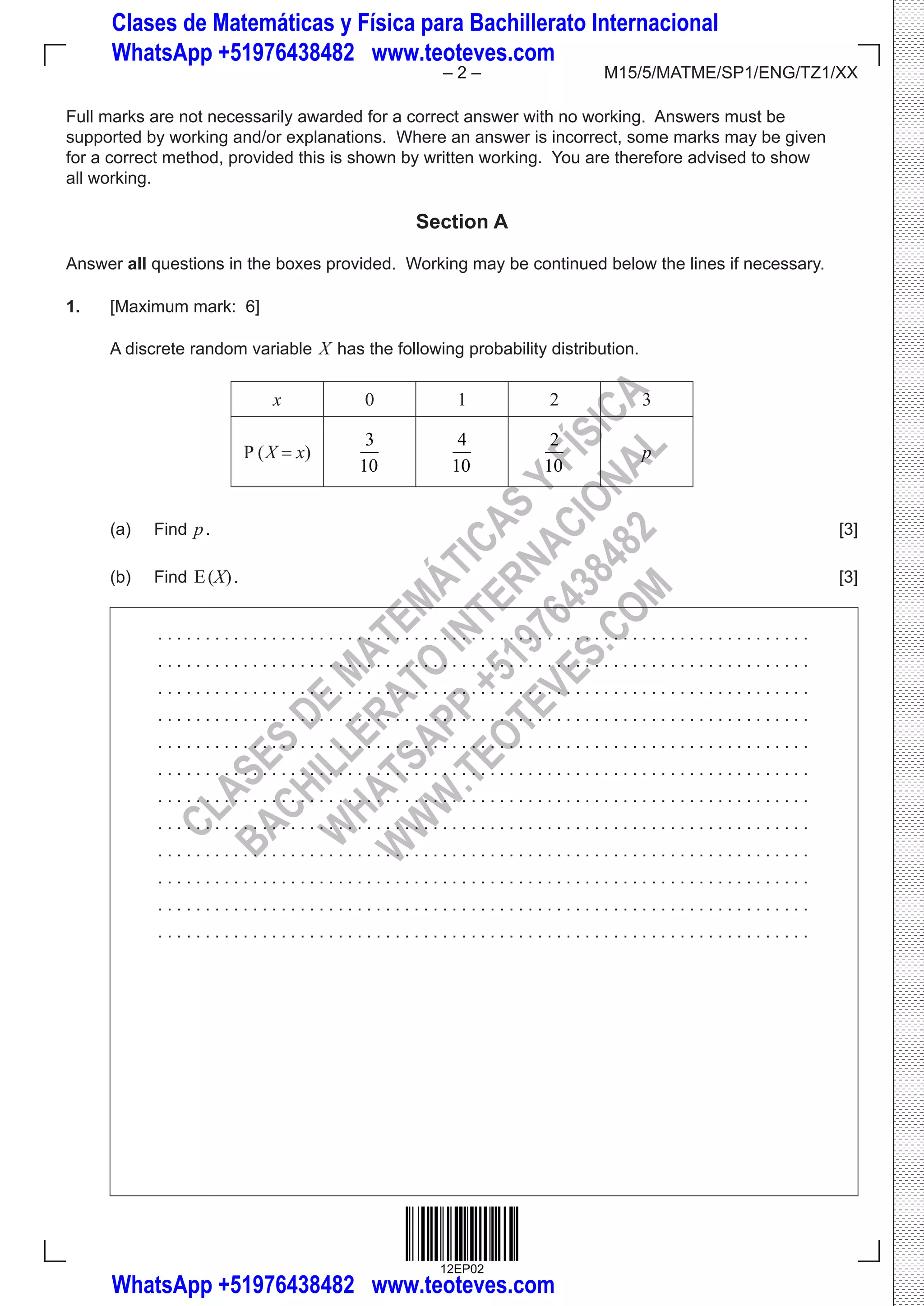 Examen Matemáticas IB Nivel Medio Prueba 1 TZ1 Mayo 2015 | PDF