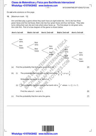 Examen Matemáticas IB Nivel Medio Prueba 1 TZ1 Mayo 2015 | PDF