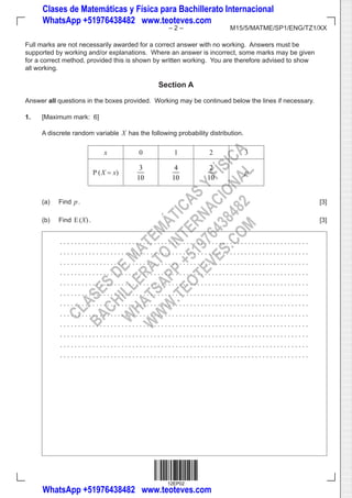 Examen Matemáticas IB Nivel Medio Prueba 1 TZ1 Mayo 2015 | PDF