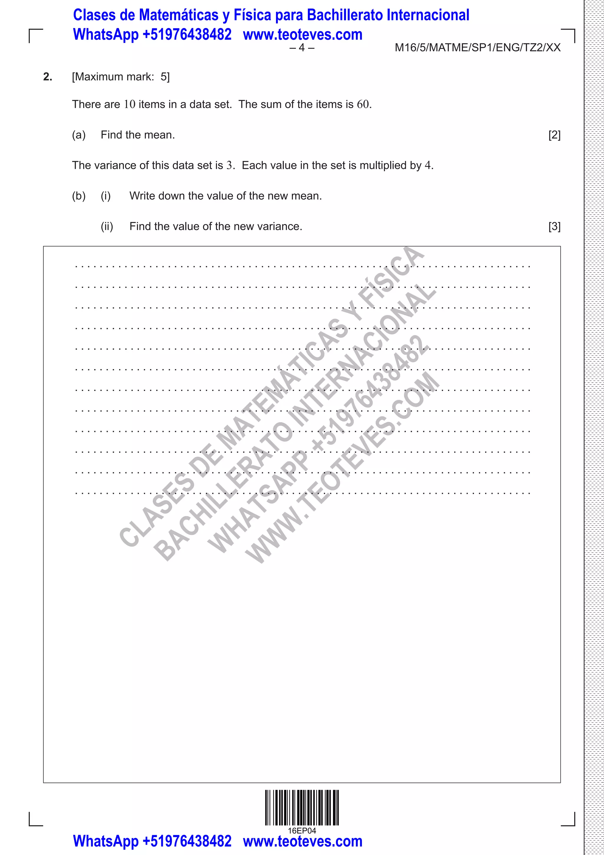 Examen Matemáticas Nivel Medio Prueba 1 TZ2 Mayo 2016 | PDF