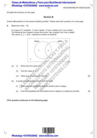 Examen Matemáticas Nivel Medio Prueba 1 TZ2 Mayo 2016 | PDF