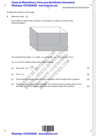 Examen Matemáticas Nivel Medio Prueba 1 TZ2 Mayo 2016 | PDF