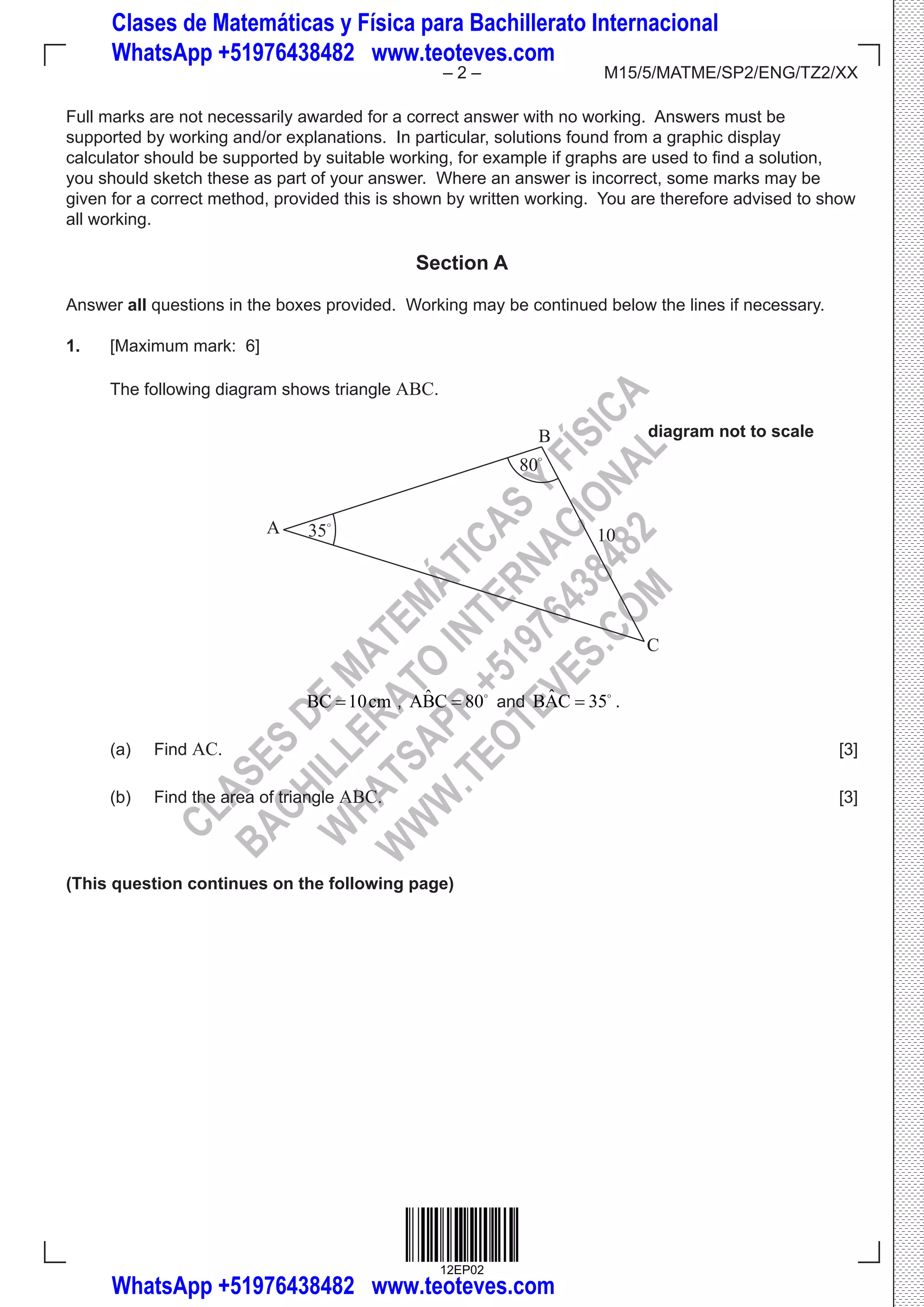Examen Matemáticas Nivel Medio Prueba 2 TZ2 Mayo 2015 | PDF