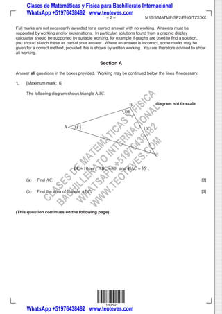 Examen Matemáticas Nivel Medio Prueba 2 TZ2 Mayo 2015 | PDF