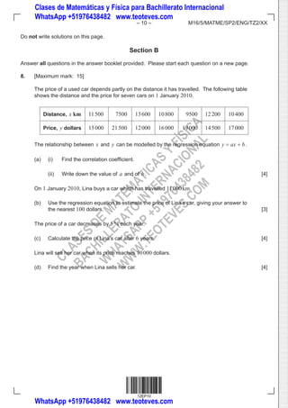 Examen Matemáticas Nivel Medio Prueba 2 TZ2 Mayo 2016 | PDF