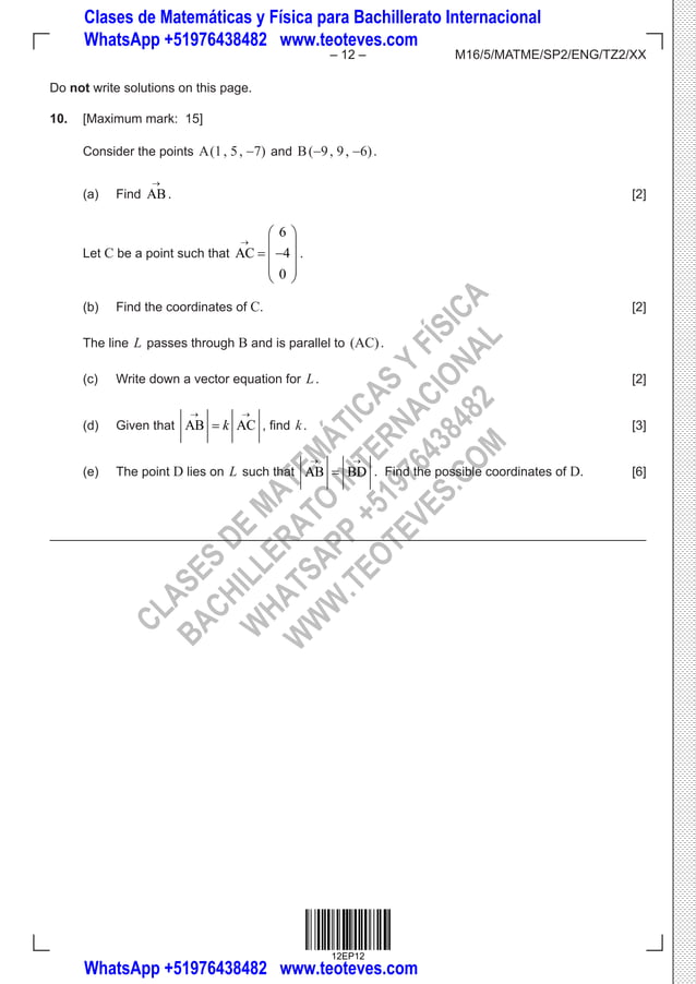 Examen Matemáticas Nivel Medio Prueba 2 TZ2 Mayo 2016 | PDF | Physics ...