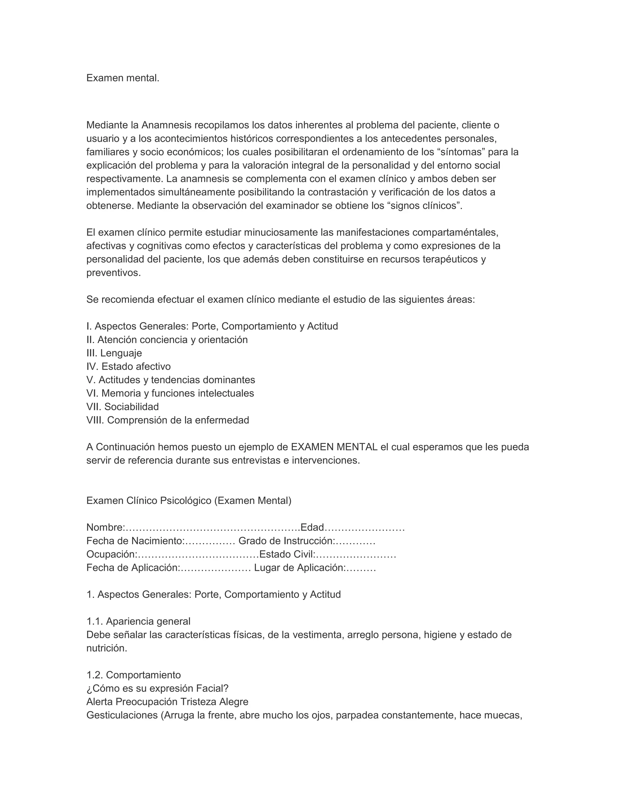 Examen mental | DOCX