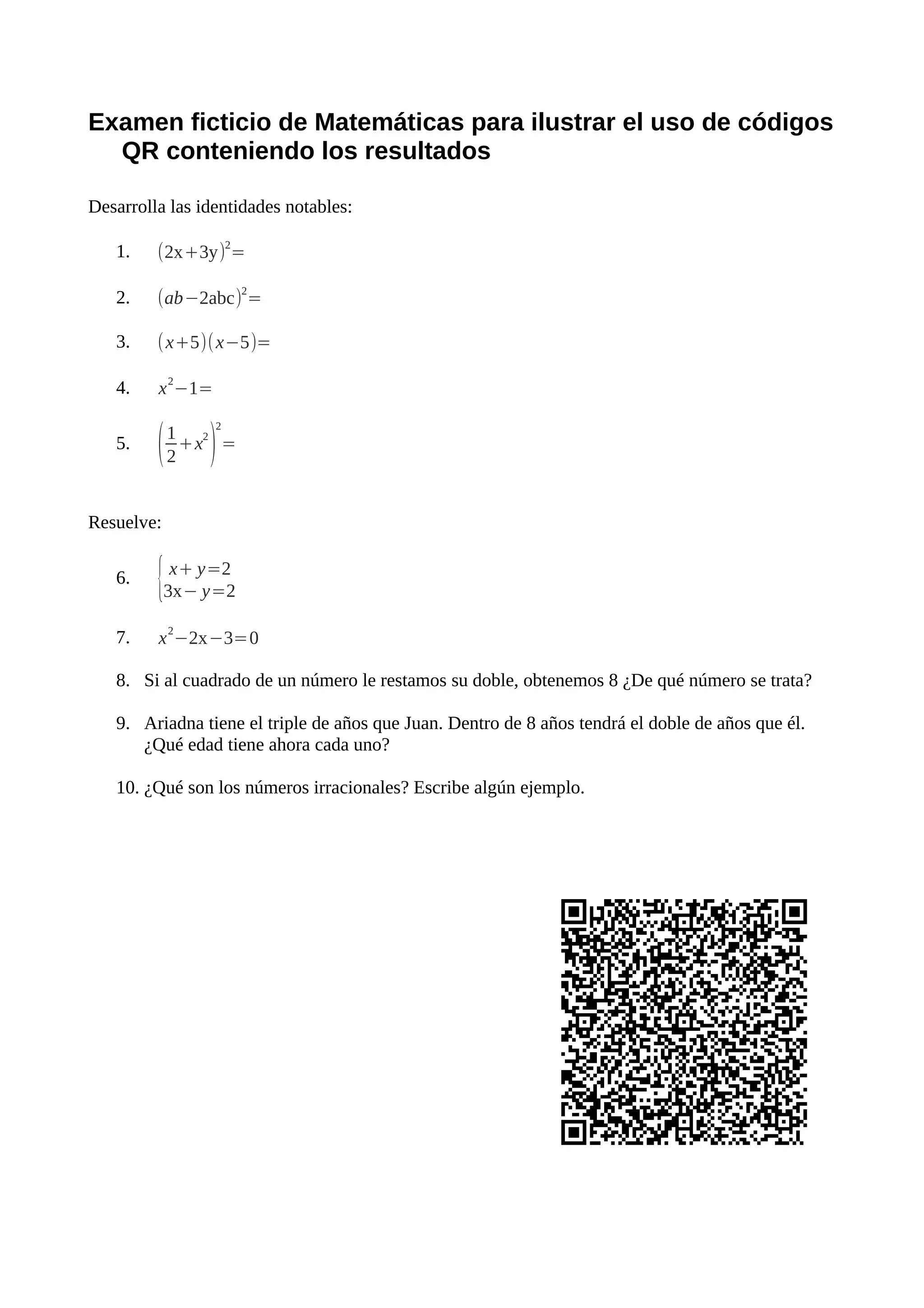 Examen para códigos qr de ejemplo | PDF