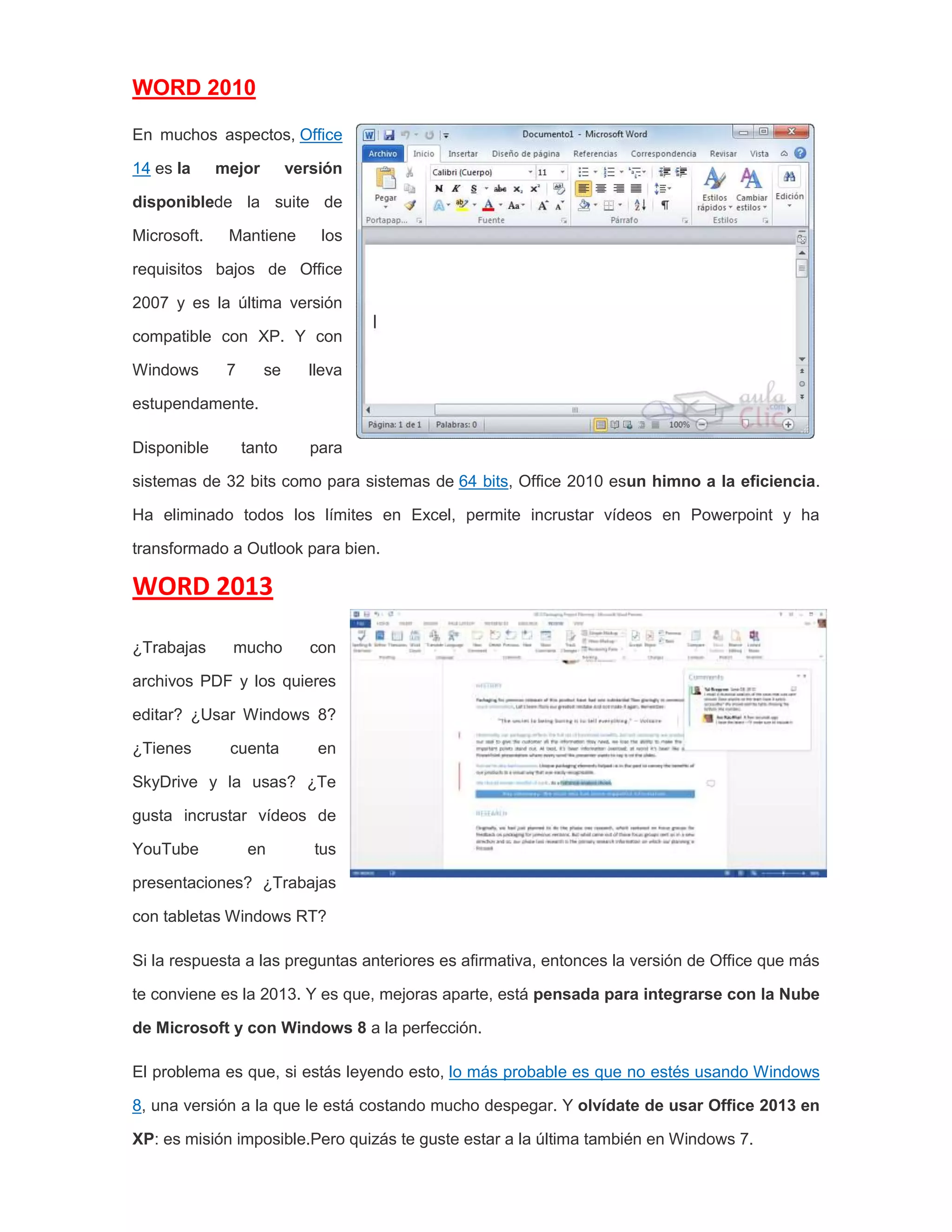 EVOLUCIÓN DE WORD ES ESTOS ÚLTIMOS 10 AÑOS | PDF
