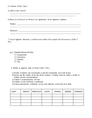 Examen quinto quinta evaluacion | DOCX