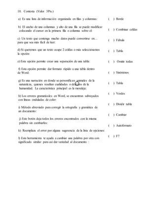 Examen quinto quinta evaluacion | DOCX