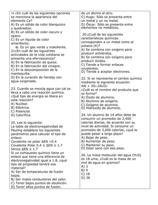 Examen recuperacion quimica | DOCX