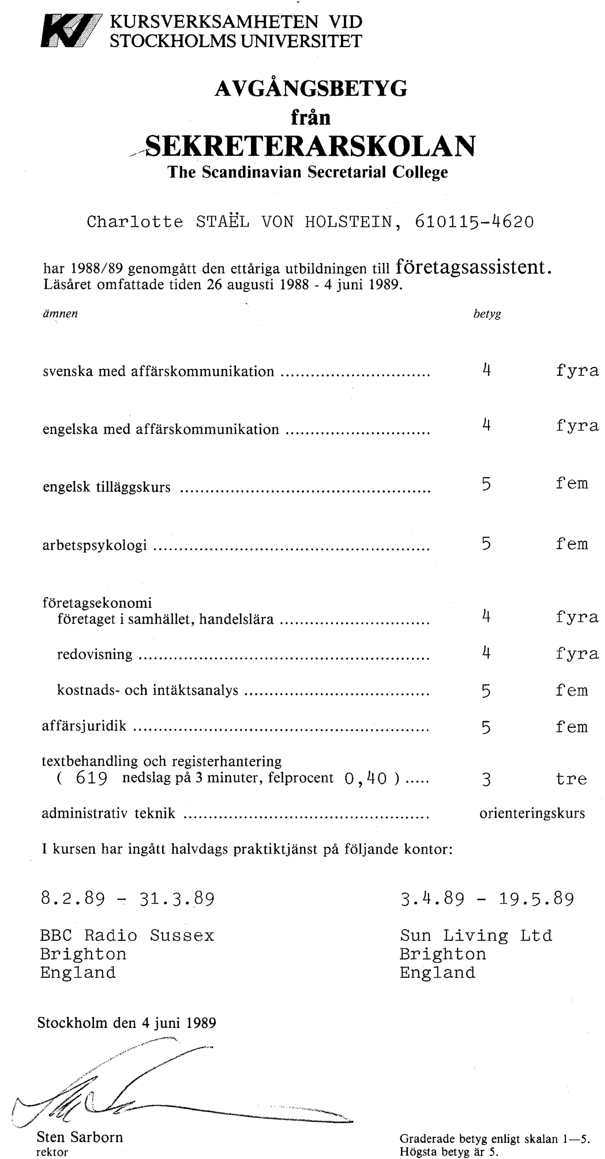 Examensbevis the secretarial college | PDF