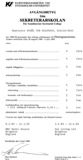 Examensbevis the secretarial college | PDF