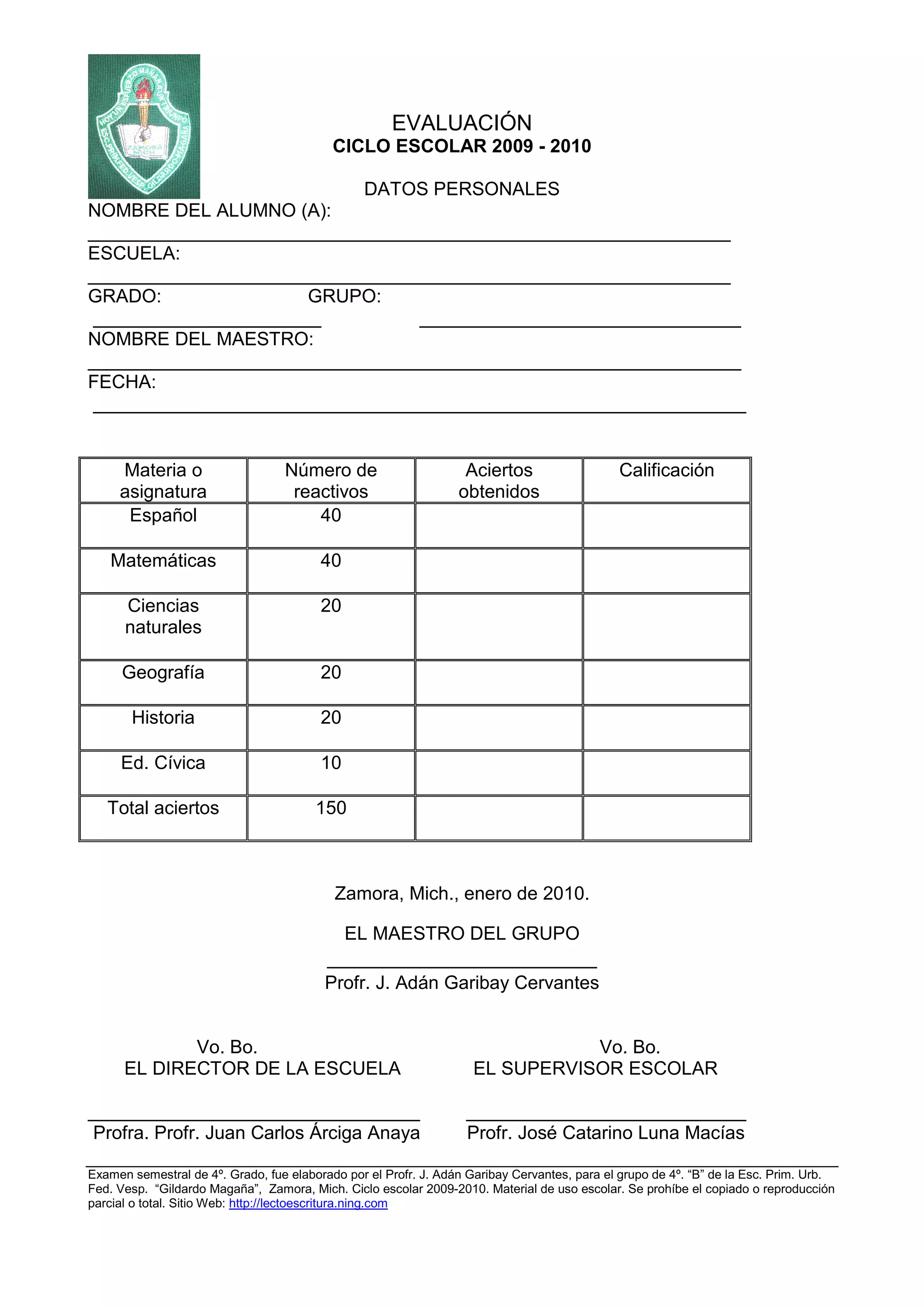 Examen Semestral, Gildardo Magaña 4o. B | PDF