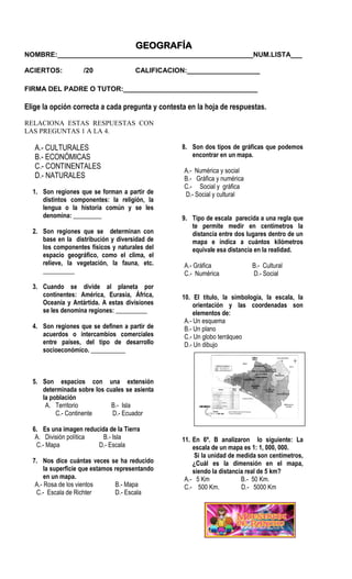 Examen sexto grado primer bimestre | PDF