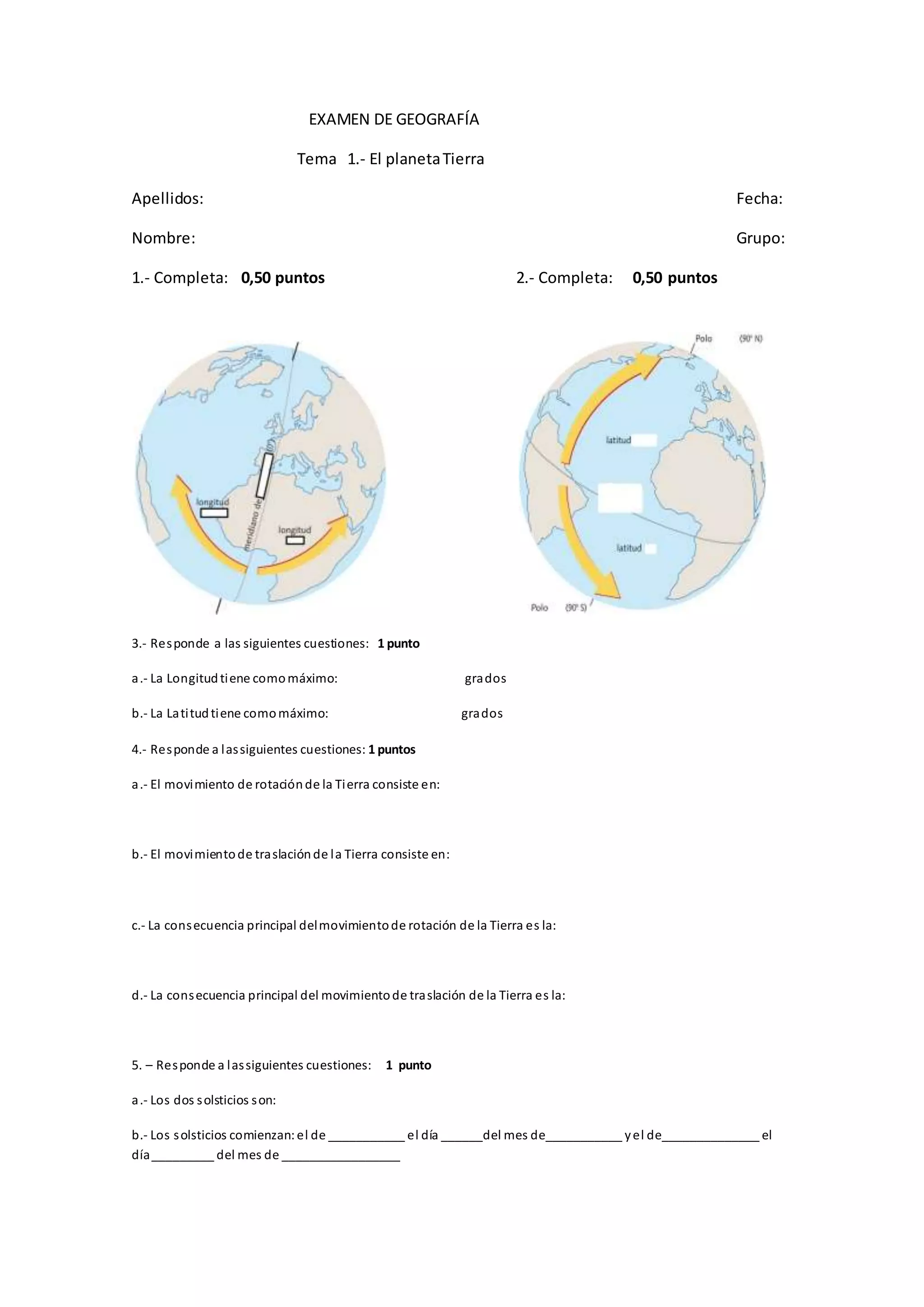 TEMA 1.- EL PLANETA TIERRA. ACTIVIDADES | DOCX