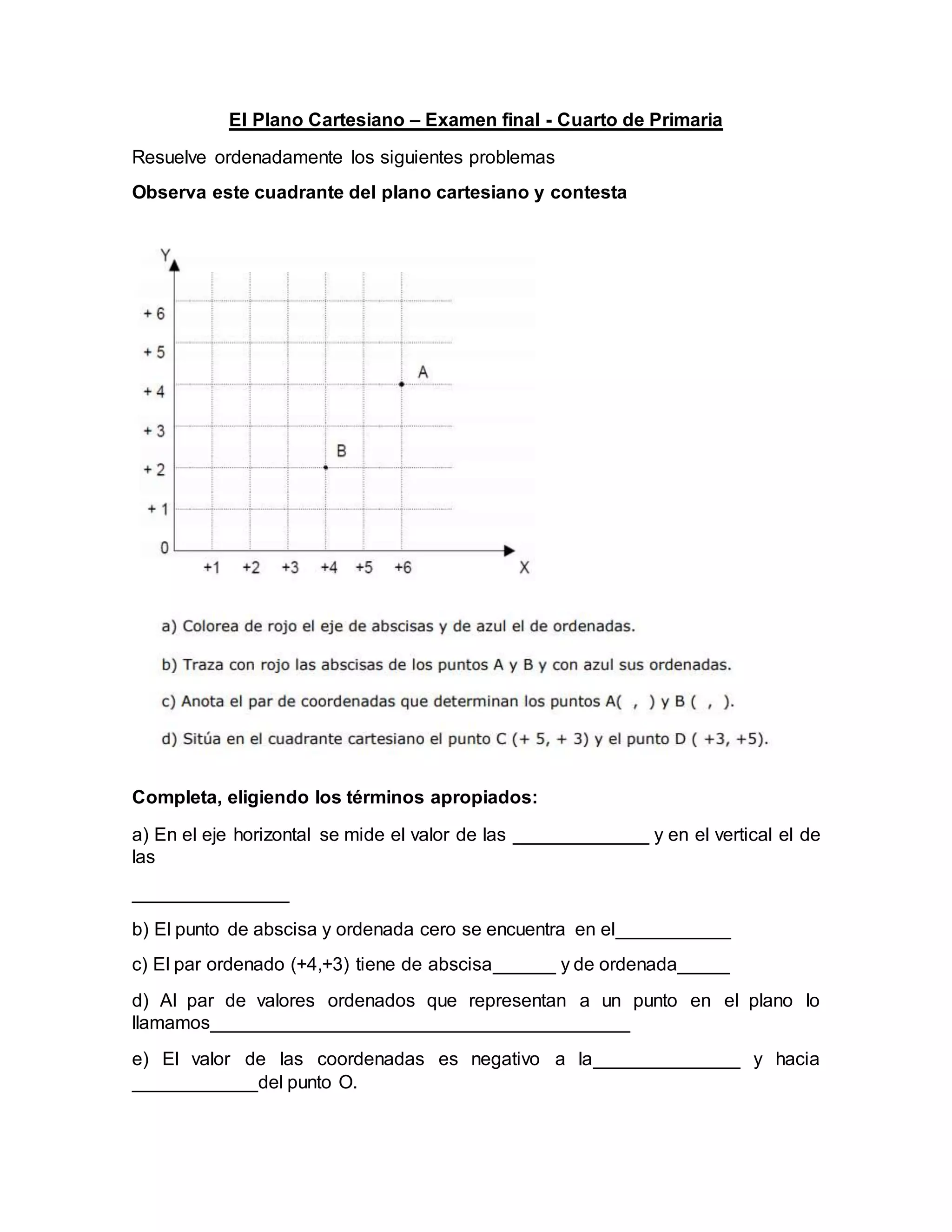 PLANO CARTESIANO examen primaria | DOCX