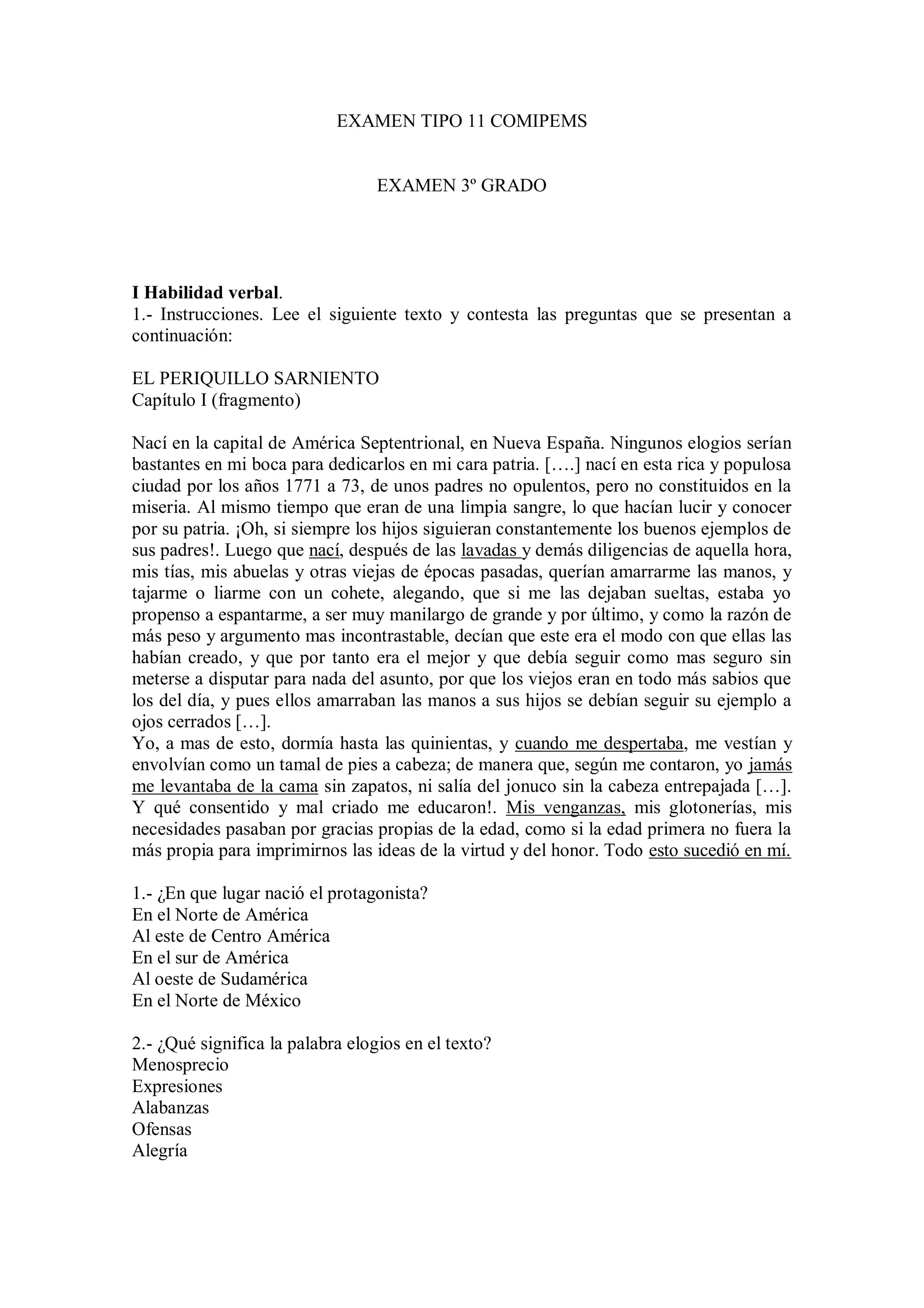 Examen tipo 11 comipems | PDF