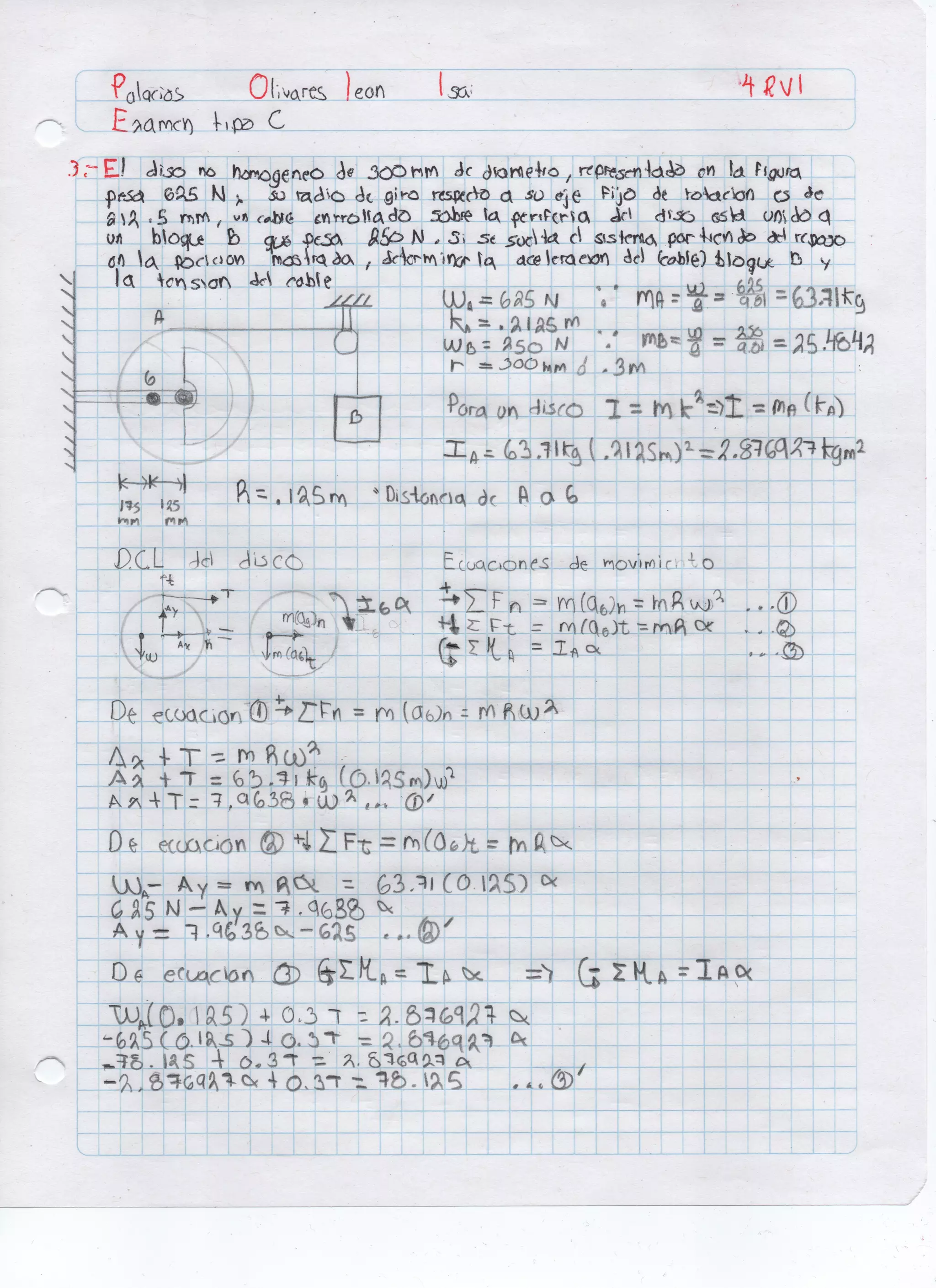 examen de dinamica IPN por Iean Isai Palacios Olivares | PDF