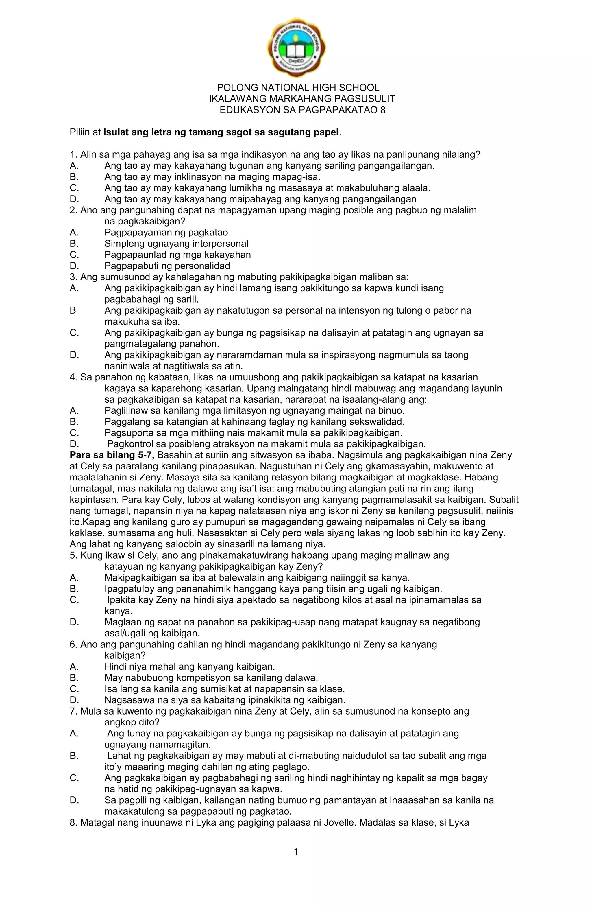 exam esp 8 2nd gp With key answer.docx