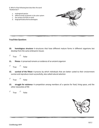 Exam evolution&biodiversity myp eje | DOCX