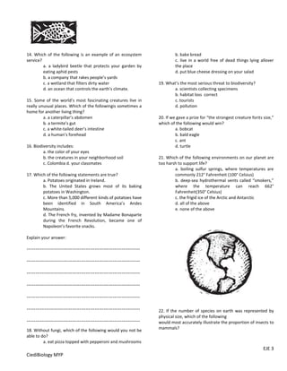 Exam evolution&biodiversity myp eje | DOCX