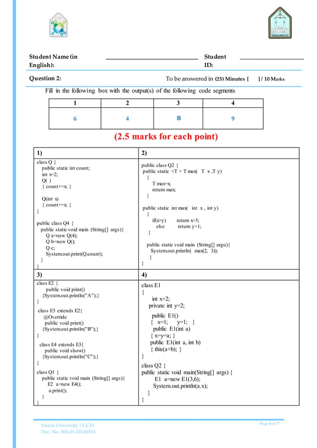 Examf cs-cs141-2-17 solution | PDF