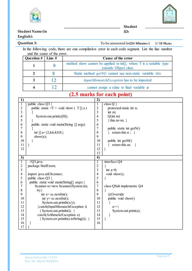 Examf cs-cs141-2-17 solution | PDF