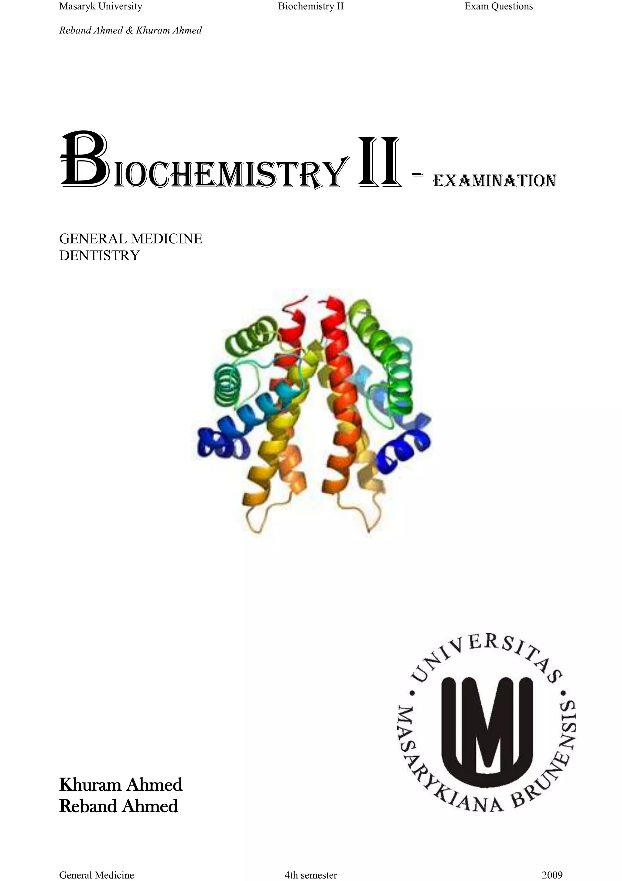BIOCHEMISTRY II EXAM ANSWERS | DOCX