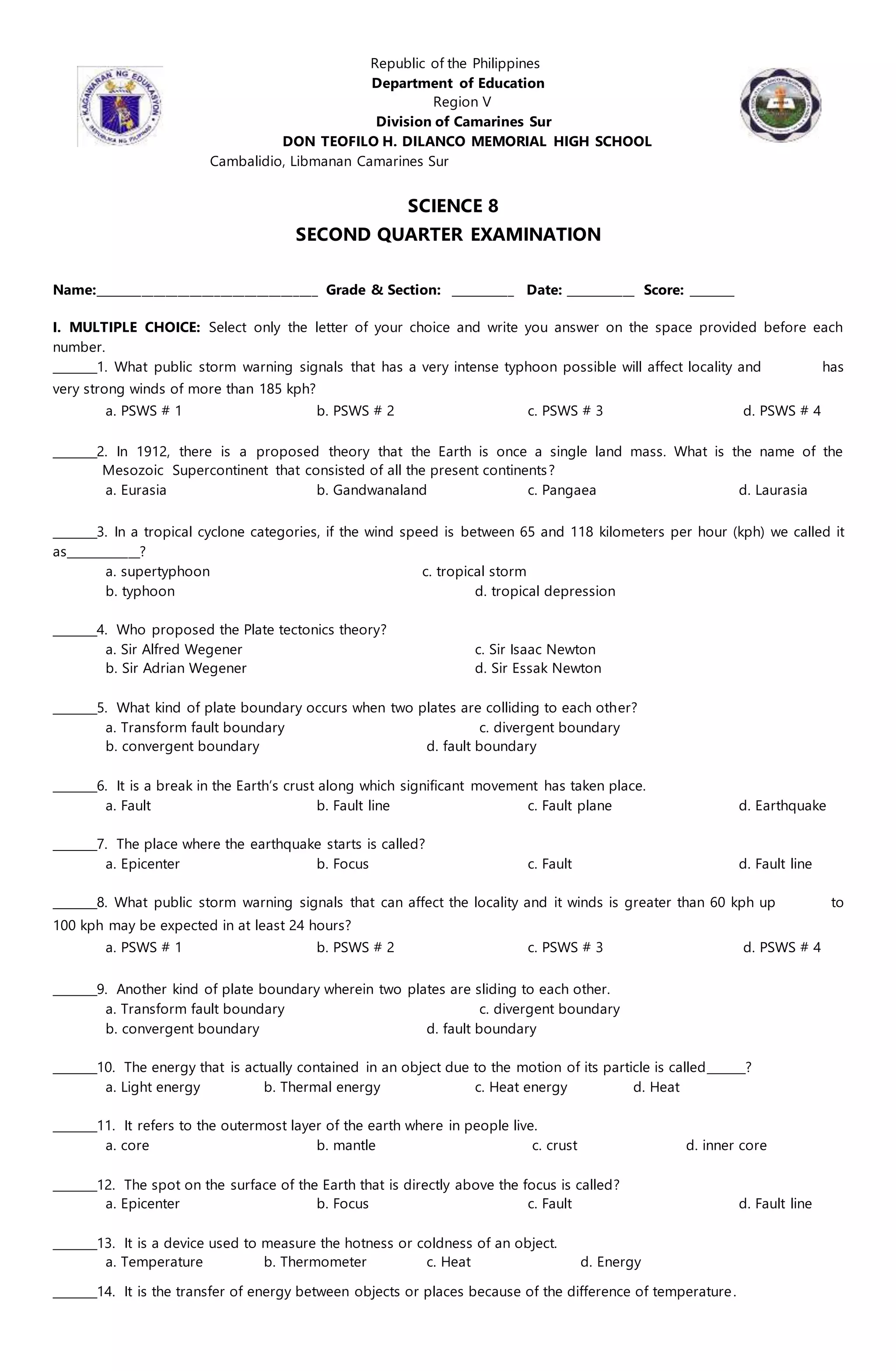 Exam grade 8 2nd q | DOCX