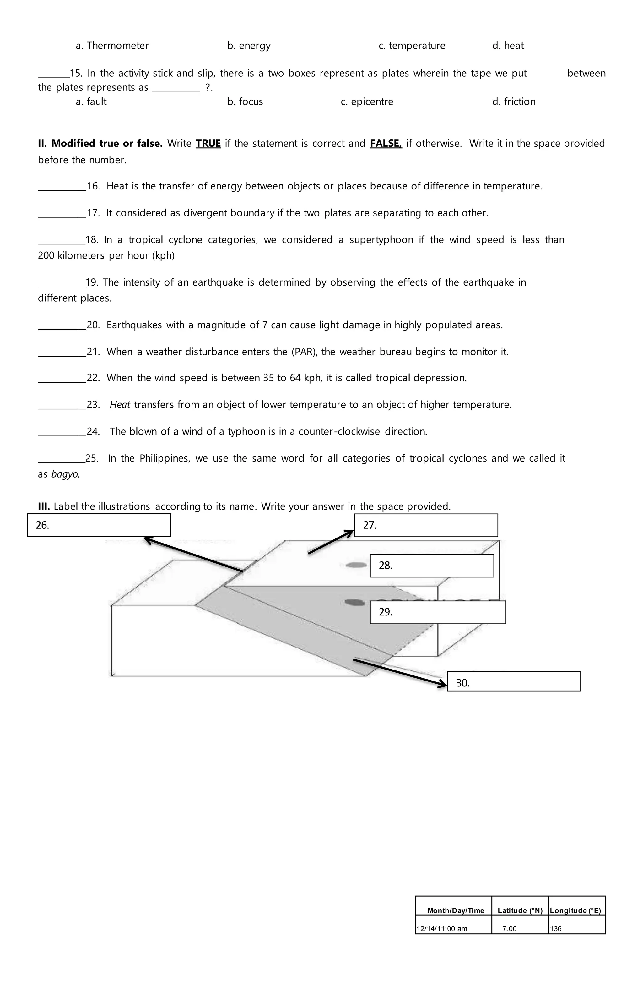 Exam grade 8 2nd q | DOCX | Weather | Science