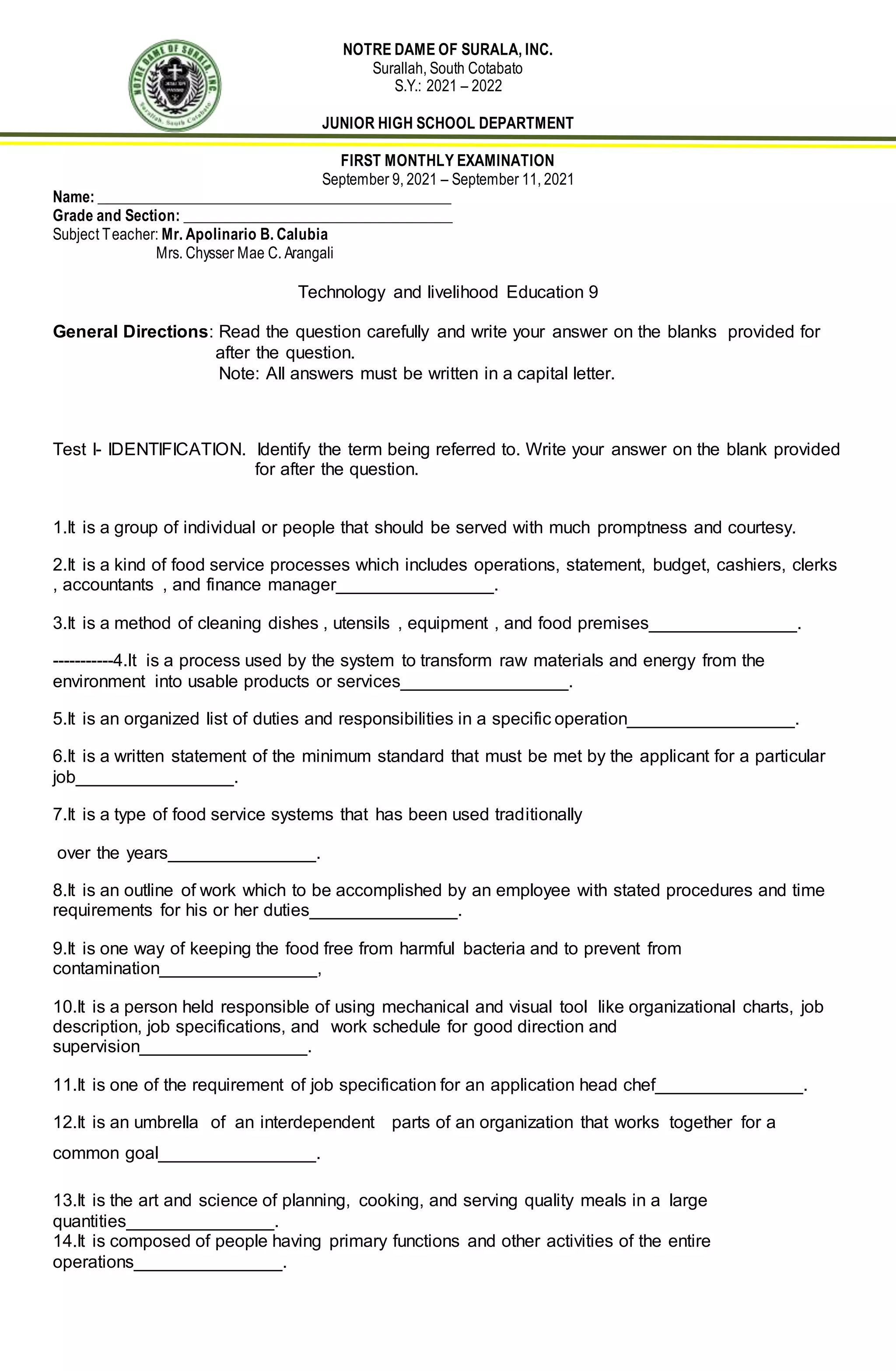 Examination format for checking | DOCX