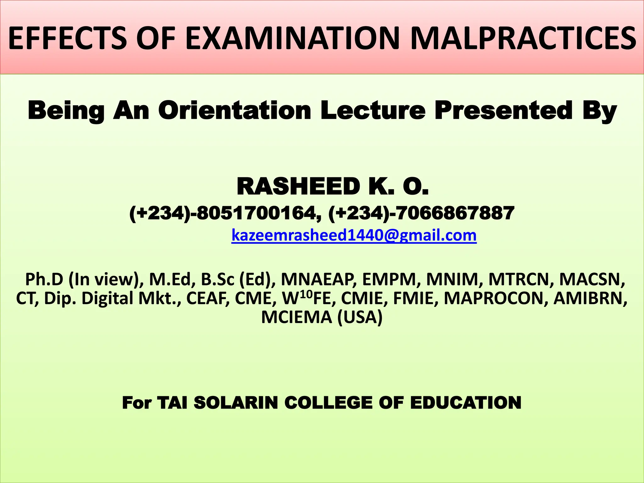 EXAMINATION MALPRACTICES and the effects | PDF