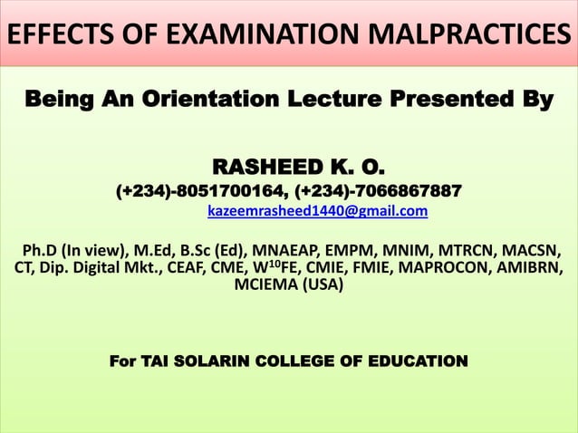 EXAMINATION MALPRACTICES and the effects | PDF