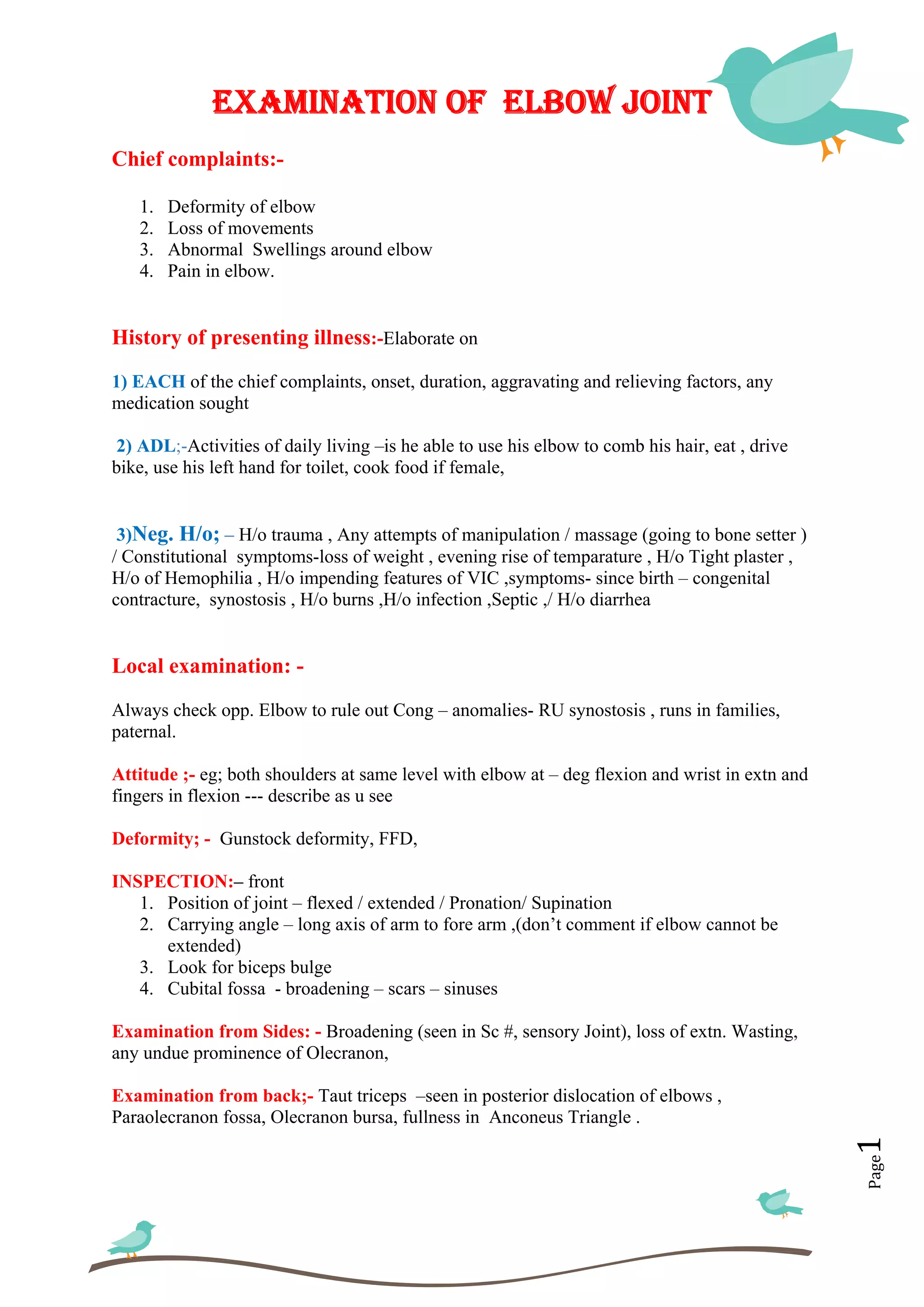 Examination of elbow joint | PDF