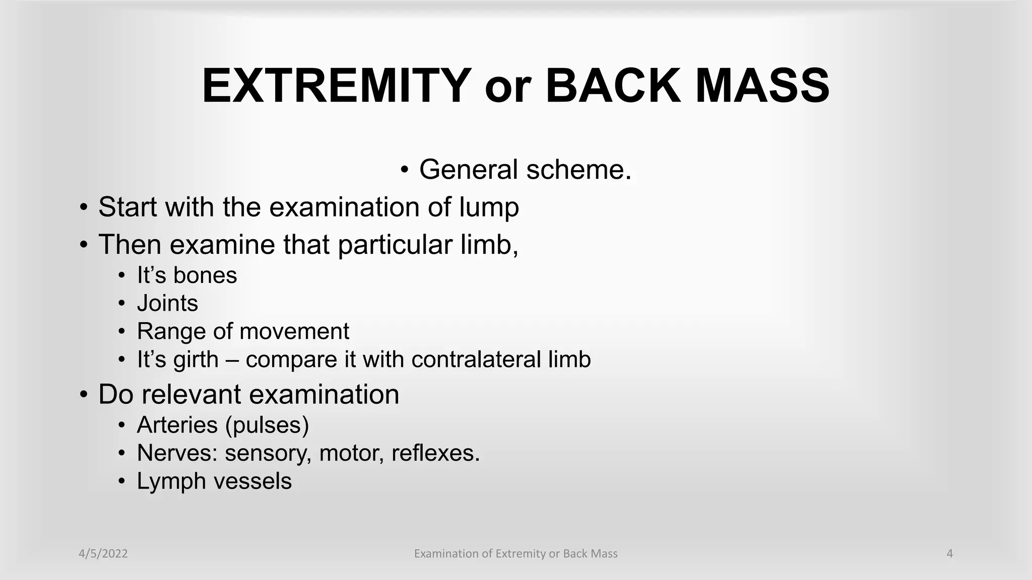 Examination of extremity or back mass | PPT