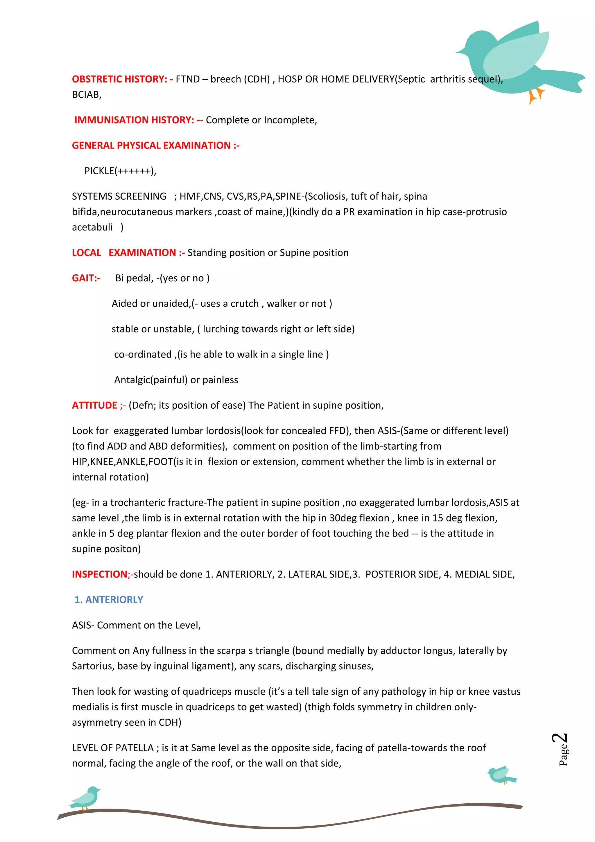Examination of hip joint | PDF