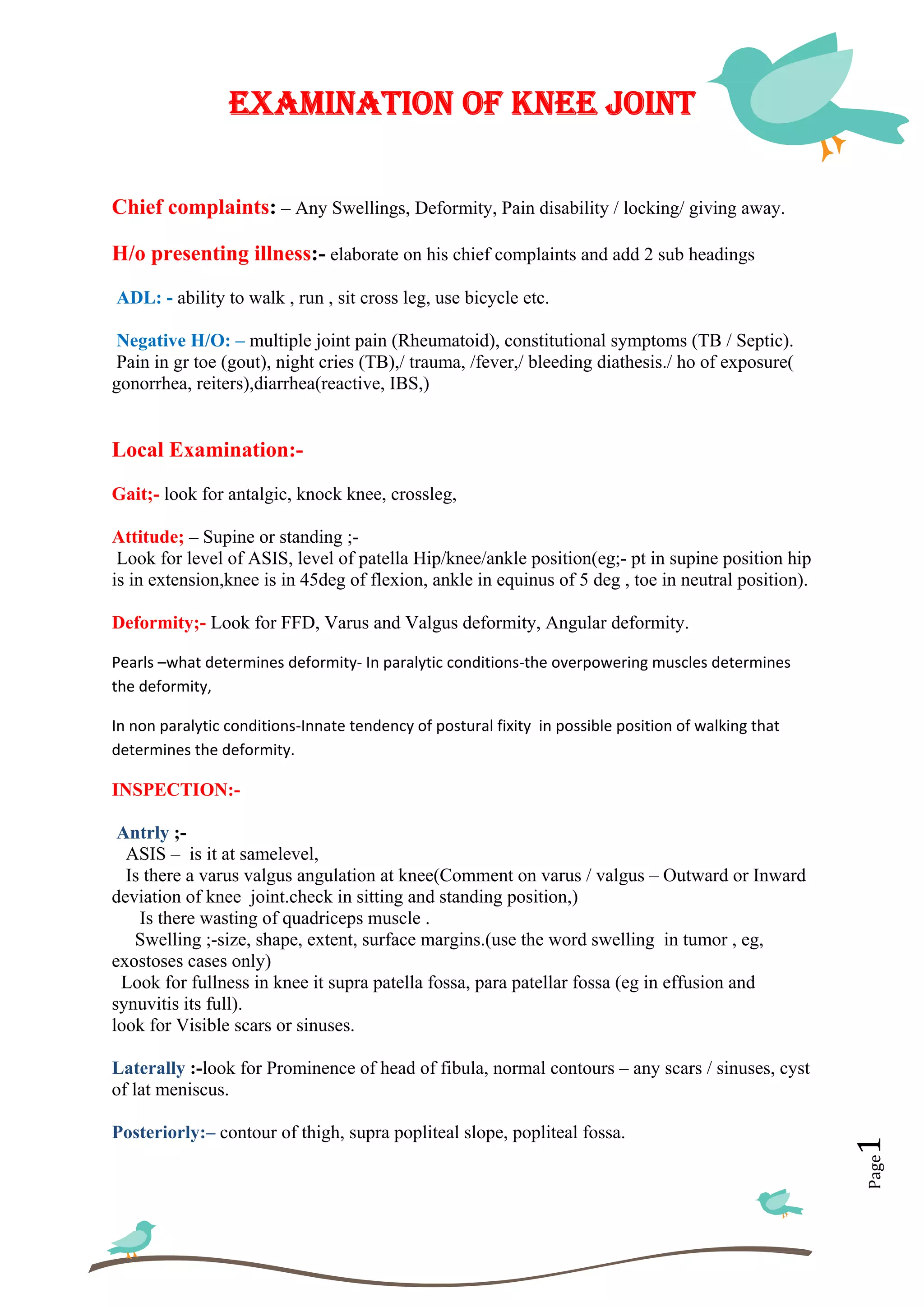 Examination of knee joint | PDF