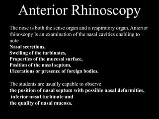 Examination of nose.pptx | Ear, Nose and Throat Conditions | Diseases ...
